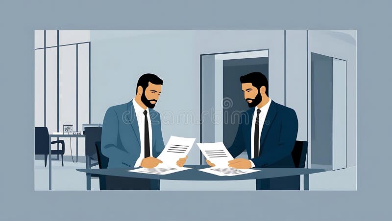 Two Businessmen Engaged in Discussion and Analyzing Documents Together ...