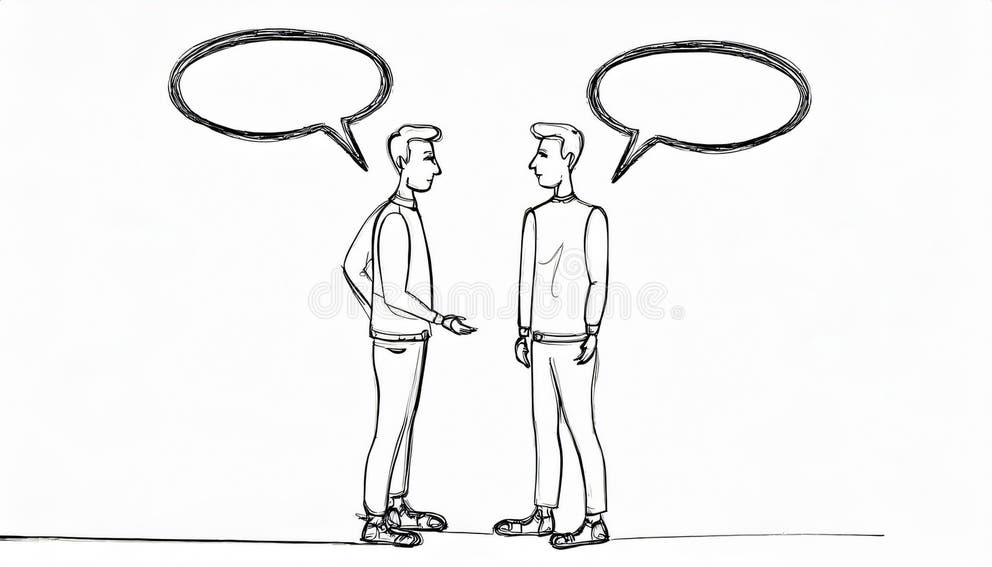 Two Businessmen Engaging in Conversation with Empty Speech Bubbles ...