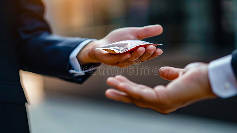Two Businessmen Handing Over a Credit Card Stock Illustration ...
