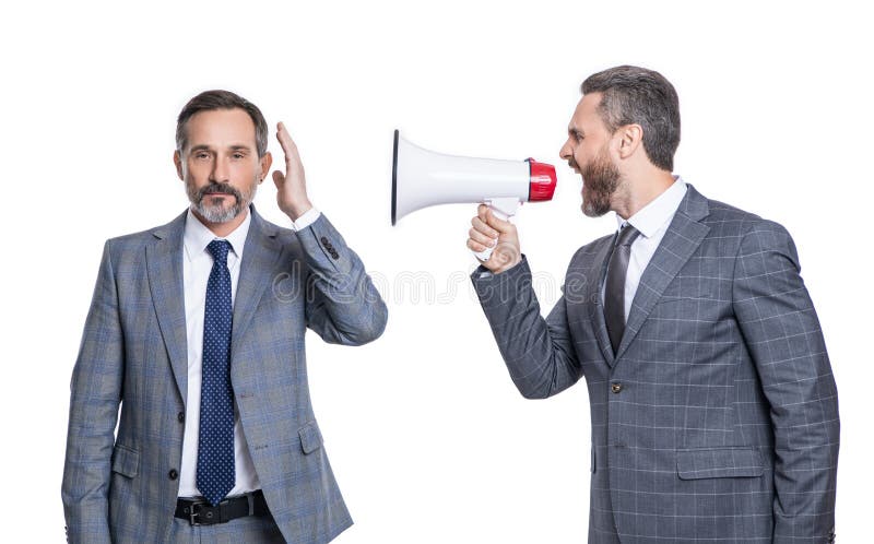 Two Businessmen Ignore Shouting Loud in Megaphone. Businessmen Ignore ...