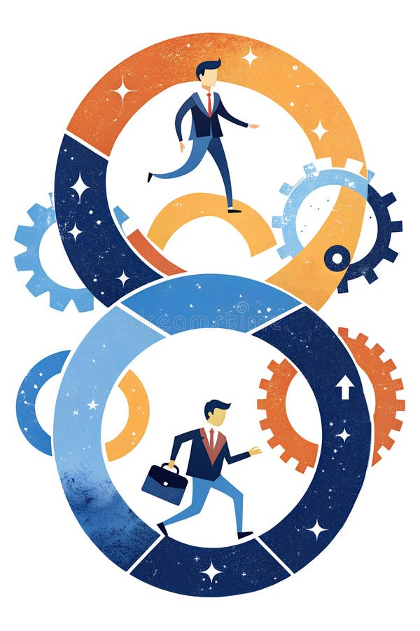 Two Businessmen Navigate a Circular Path of Gears, Representing the ...