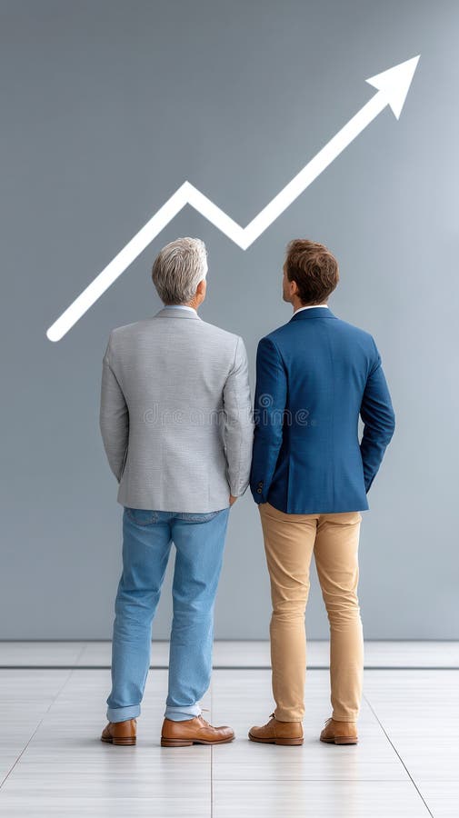 Two Businessmen Observing Growth Trend on Wall Graph Chart Stock ...