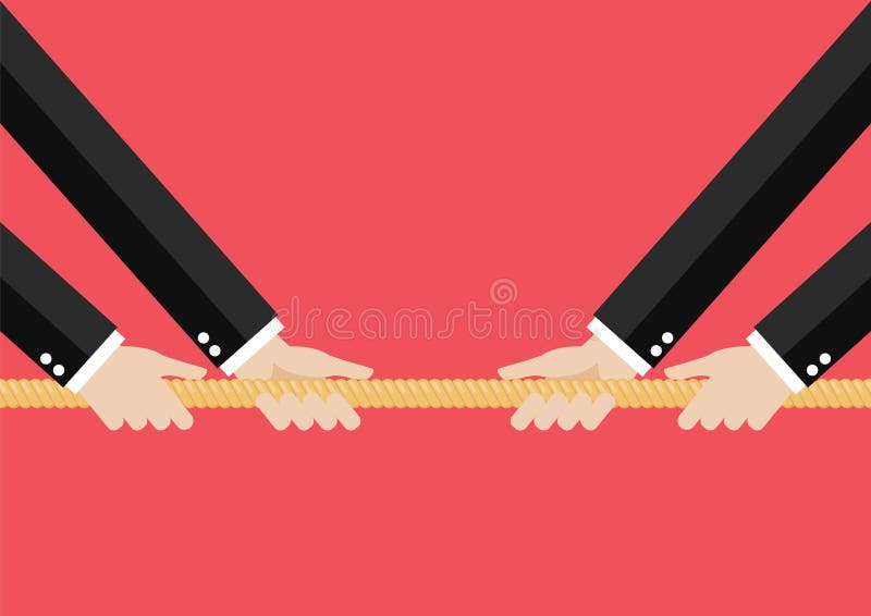 Pull Rope. Cartoon Group Of People Compete In Contest, Workers Teams ...