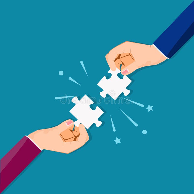 Two Businessmen Put Two Matching Puzzle Pieces Together. in the Concept ...