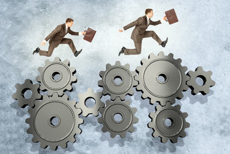 Two Businessmen Running on Wheel Gears Stock Illustration ...