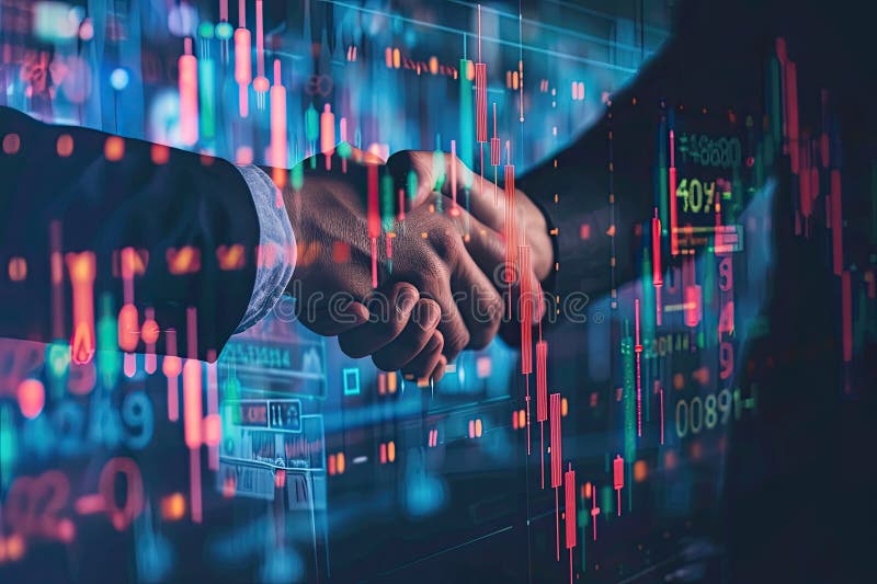 Two Businessmen Shake Hands in Front of a Graph Charting Progress Stock ...