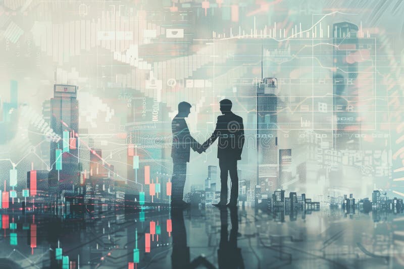 Two Businessmen Shake Hands in Front of a Graph Charting Progress Stock ...