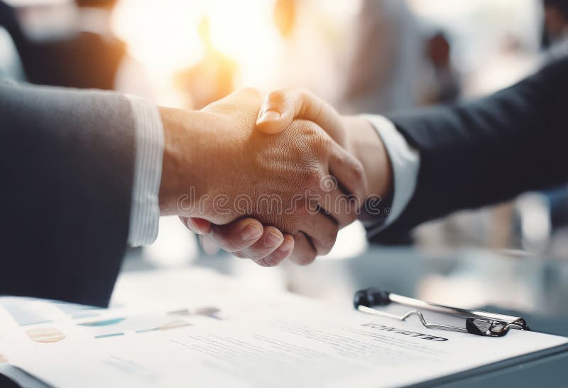 Two Businessmen Shake Hands Over a Finalized Contract Stock Image ...