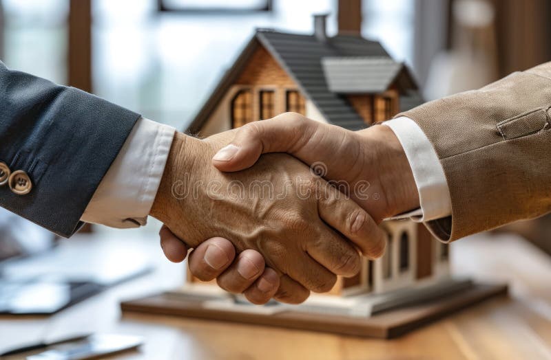 Two Businessmen Shake Hands Over a House Model, Accountability Image ...