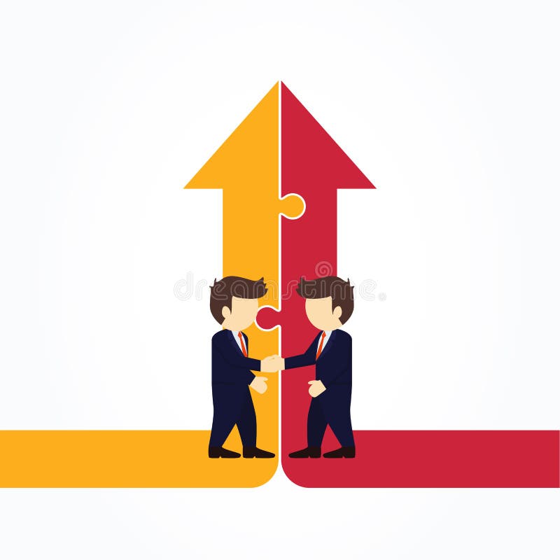 Two Businessmen Shaking Hands on 2 Arrows. Stock Vector - Illustration ...