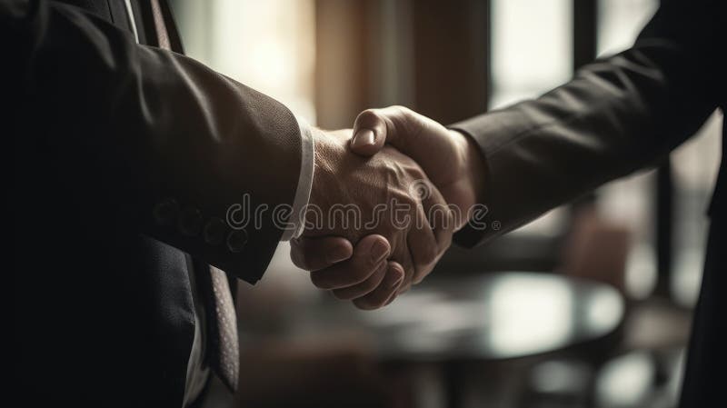 Two Businessmen Shaking Hands in Front of a Table Stock Illustration ...