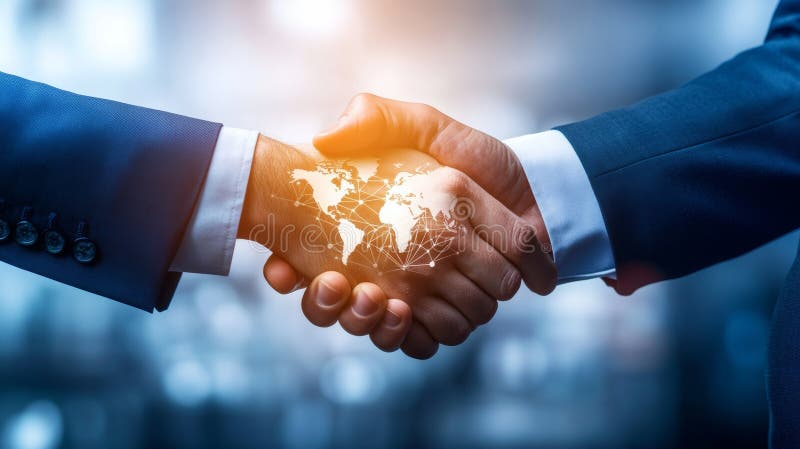 Two Businessmen Shaking Hands are Set Against the Backdrop of a ...