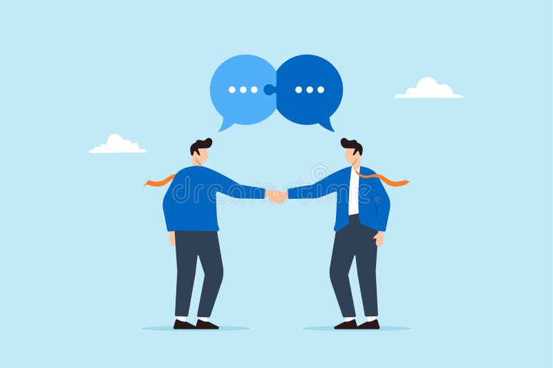Two Businessmen Shaking Hands with Speech Bubble Jigsaw Connected ...