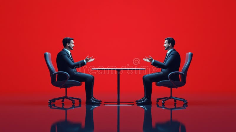 Businessmen Meeting at Table for Discussion with Red Background Stock ...
