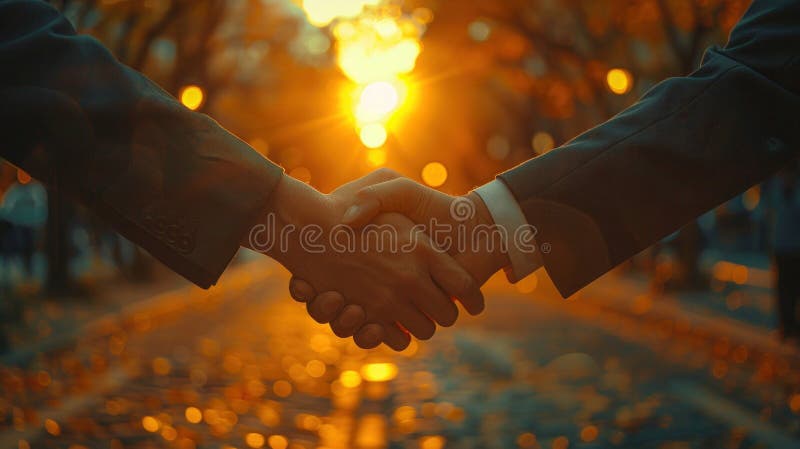 Businessmen Shaking Hands in Dramatic Sunlight, Symbolizing Successful ...