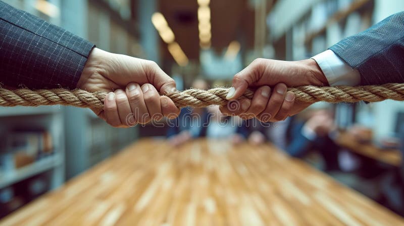 Two Businessmen in a Suit Hold a Rope in a Tug of War in the Office. AI ...