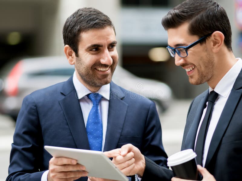 Two Businessmen Talking Outdoors Stock Image - Image of chatting ...