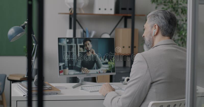 Two Businessmen Talking during Virtual Meeting Making Online Video Call ...