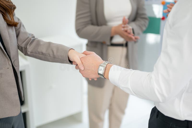 Two Businesspeople or Office Workers are Standing and Shaking a Hand ...