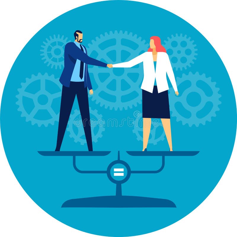 Two Businesspeople Shaking Hands on a Balanced Scale Symbolize Equality ...