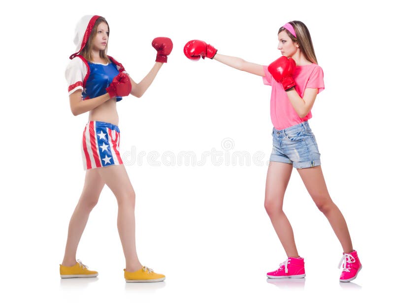 The Two Businesswomen Boxing Isolated on White Stock Image - Image of ...