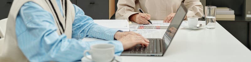 Two Businesswomen Coworking in Open Office Header Image Stock Image ...