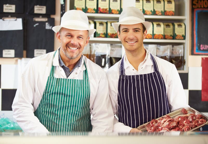 Two Butchers at Work in Shop Stock Image - Image of caucasian, counter ...