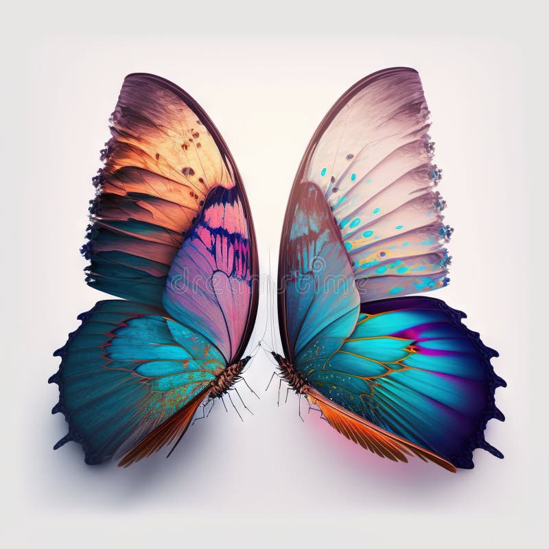 Two Butterflies with Blue and Pink Wings on a White Background with a ...