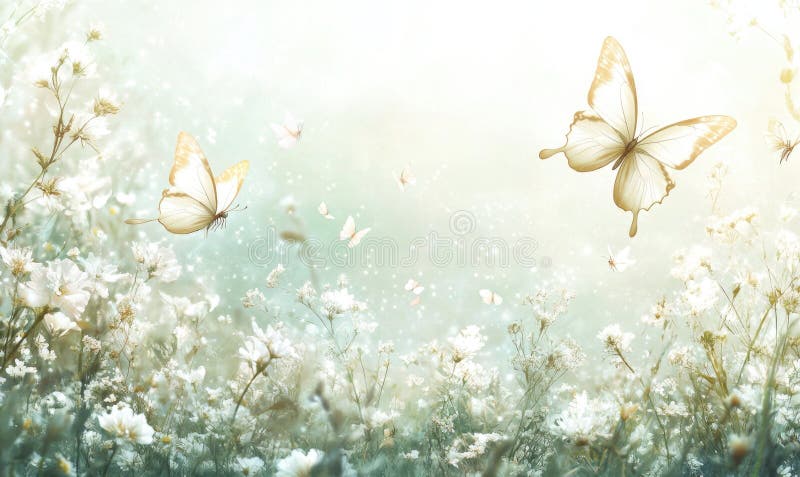 Two Butterflies Flying in a Field of Flowers Stock Image - Image of ...