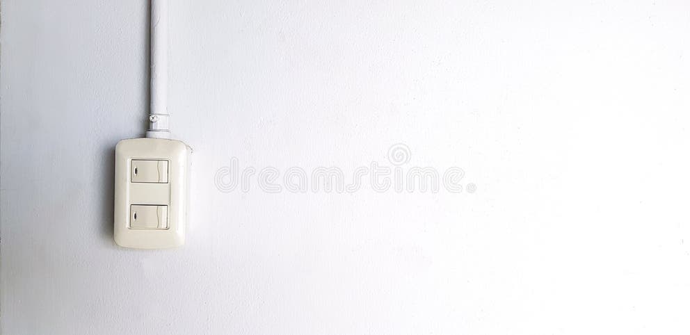 Two Button of Light Switch and White Pipe Line Installed on White ...