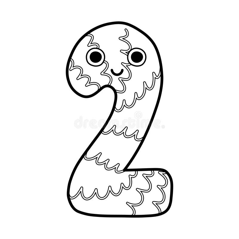 Cute Number Two Character for Kids in Outline. Leaning Numbers for ...