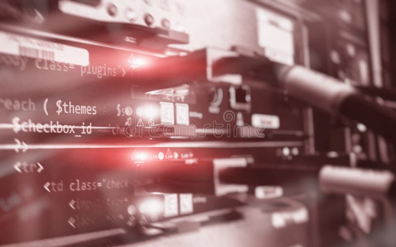 Two Cable Server Rack. Red Technical Background Stock Image - Image of ...