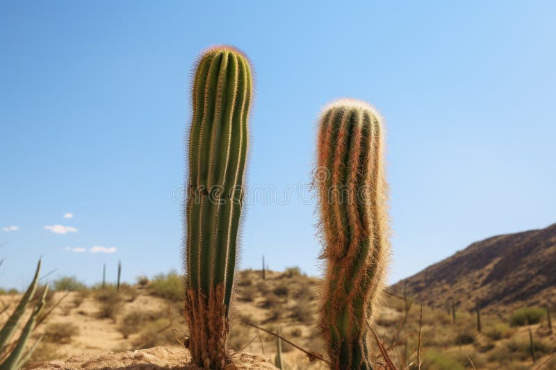 Two Cacti, One Significantly Taller Than the Other Stock Photo - Image ...