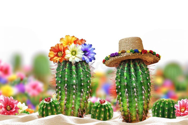 Two Cacti Wearing Hats, Great for Whimsical Illustrations or Playful Design Concepts Stock ...