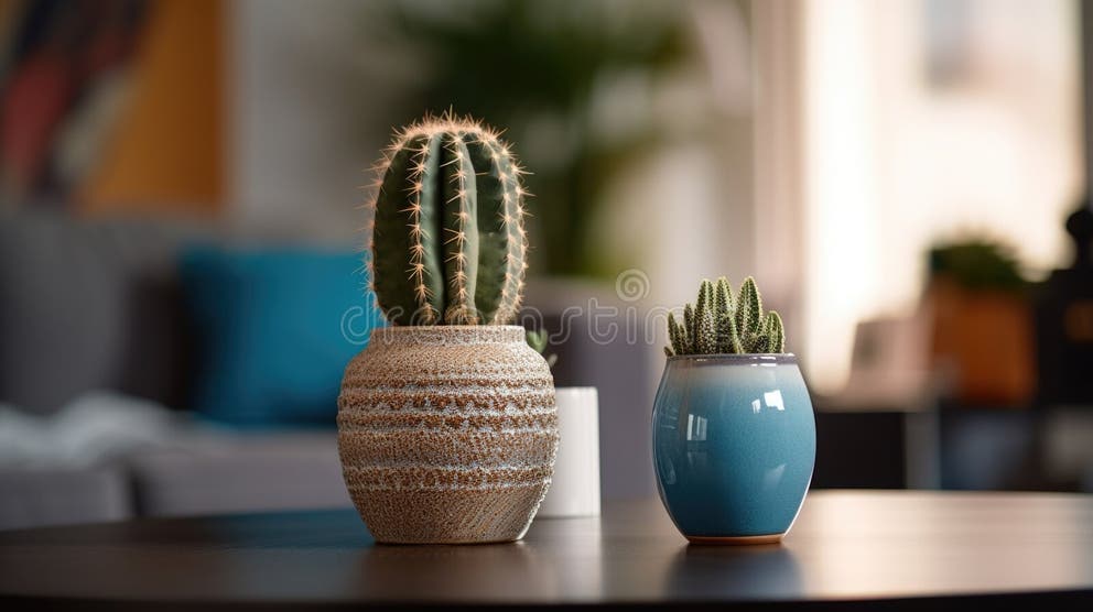 Two Cactus Plants on a Table, Suitable for Home Decor Stock Image ...