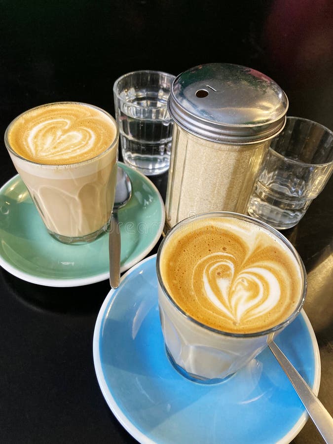Two Cafe Latte Coffee Drinks in Glasses Stock Image - Image of drink ...