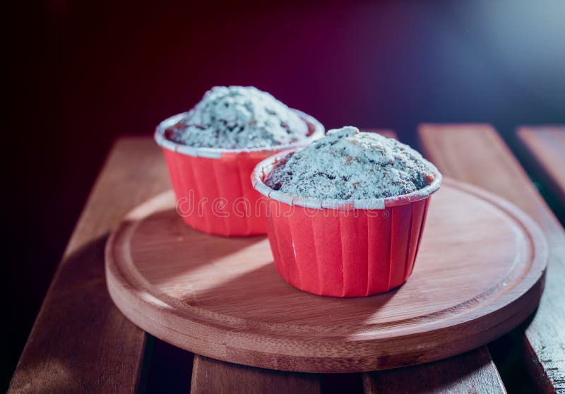 Two Cakes with Cream and Sugar, in Cafe Top View Stock Photo - Image of ...