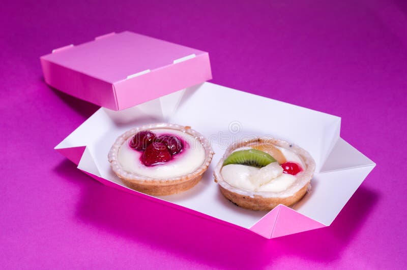 Two Cakes in a Pink Box. Dessert Delivery Stock Image - Image of menu ...