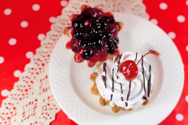 Two Cakes on a Porcelain Plate Stock Image - Image of table, porcelain ...