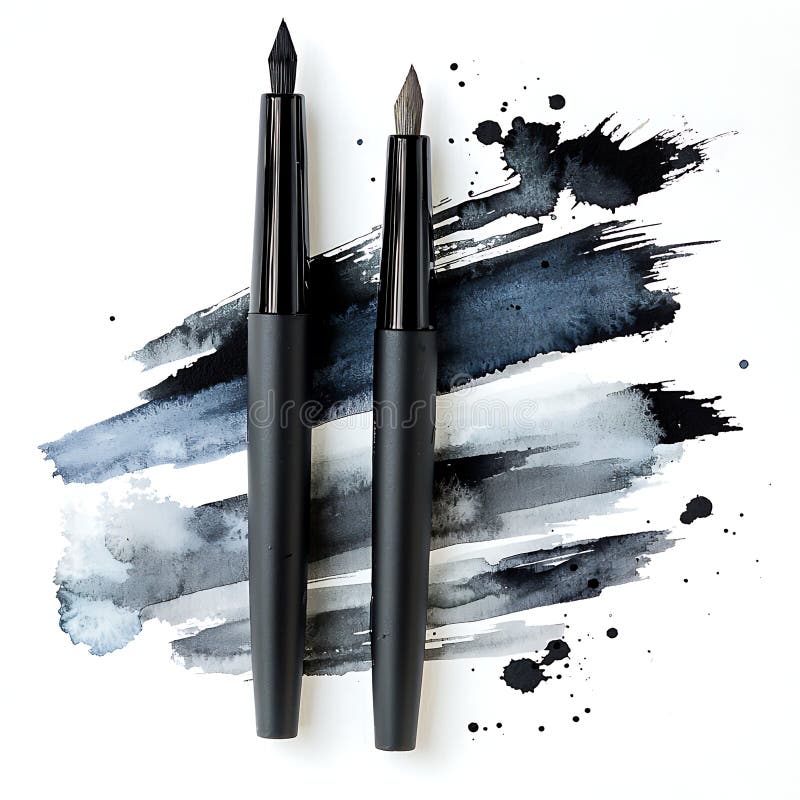 Two Calligraphy Brushes with Ink Splatters Stock Illustration ...