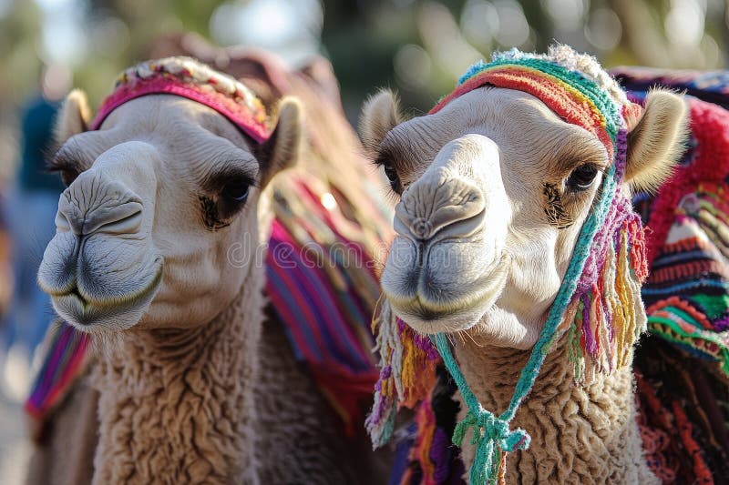 Two camels, close up head. stock photo. Image of sand - 365772514