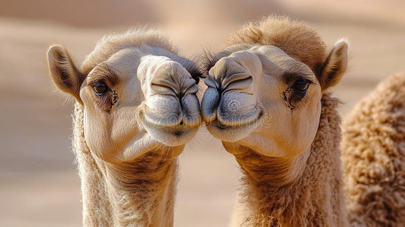 Two Camels Nuzzling Affectionately in the Desert Stock Illustration - Illustration of spring ...
