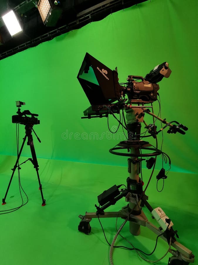 Professional Camera with Teleprompter in the Studio before Live ...