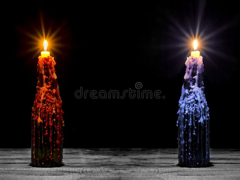 Two candles in bottles. stock photo. Image of spirituality - 66280594