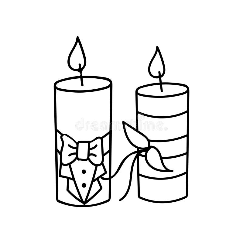 Two Candles with a Flower and in a Doodle Costume Stock Vector ...