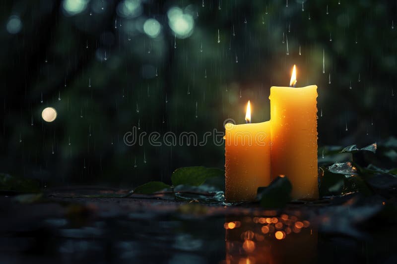 Two Candles are Lit in a Forest Setting Stock Illustration ...