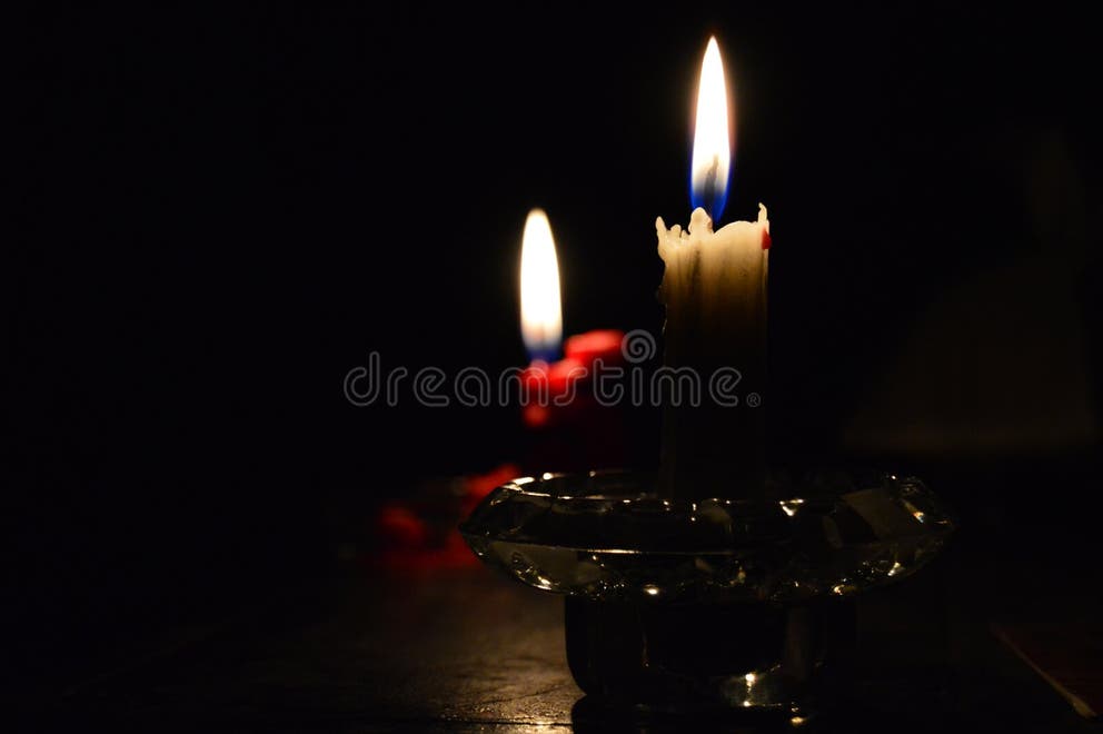 Two Candles Melting at Night Stock Illustration - Illustration of ...