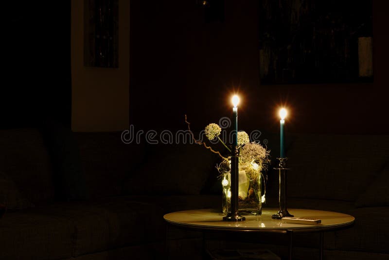 Two Candles and Some Flowers Stock Image - Image of space, isolated ...