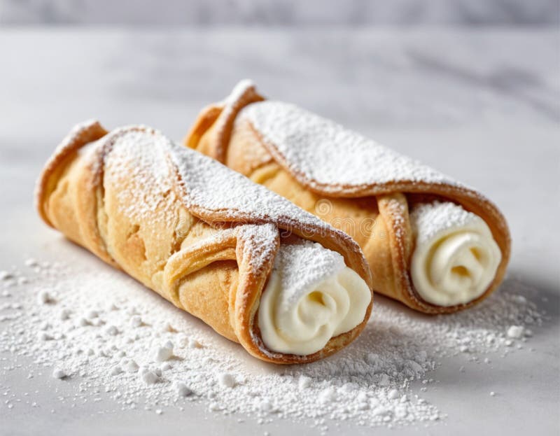 Cannoli Powdered Sugar Cream Filling Sweet Pastry Bakery Stock ...