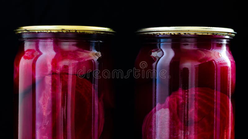 Red Marinated Beetroot in a Glass Jars Stock Image - Image of closeup ...